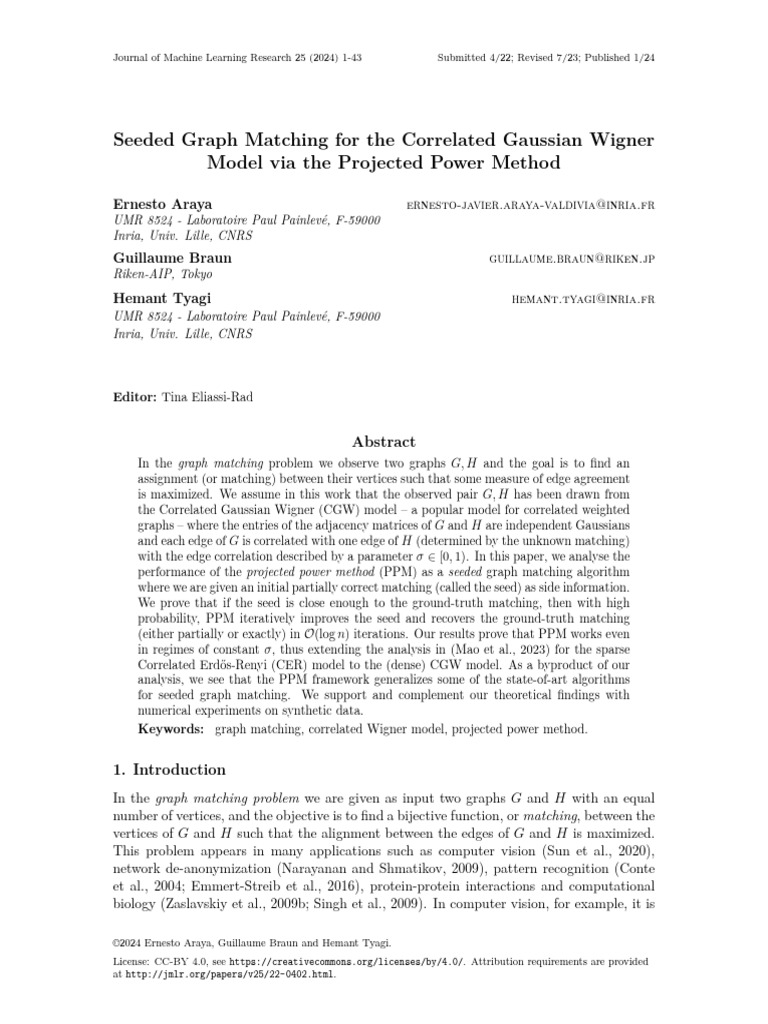 Seeded Graph Matching For The Correlated Gaussian Wigner Model Via The Projected Power Method ...