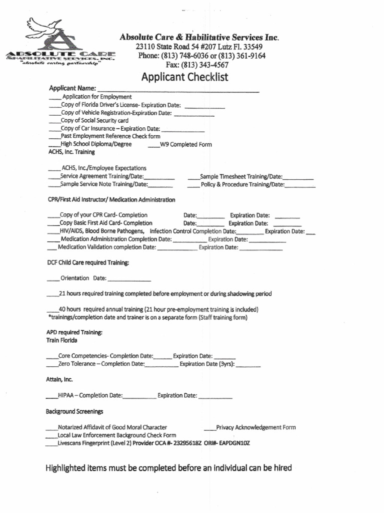 Absolute Care DBA Serenity Living Employment Application | PDF