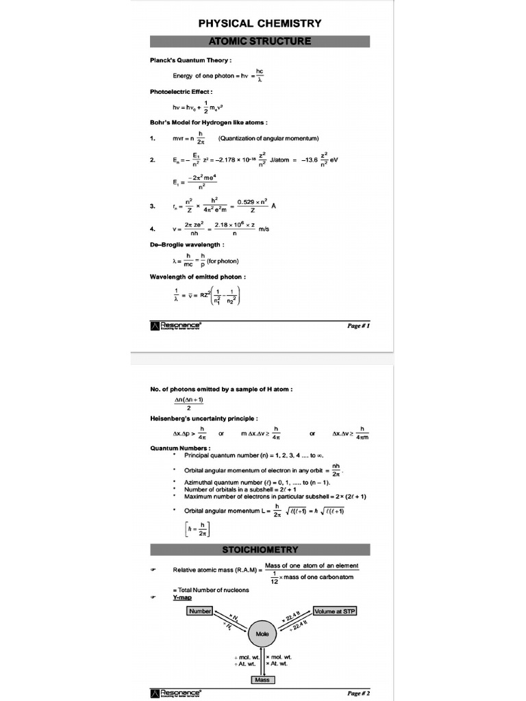Chemistry Formula Sheet | PDF