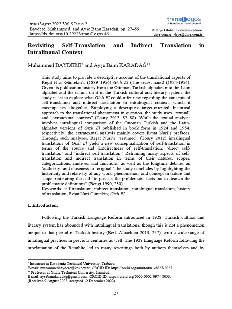 Revisiting Self-Translation and Indirect Translation in Intralingual Context | PDF ...