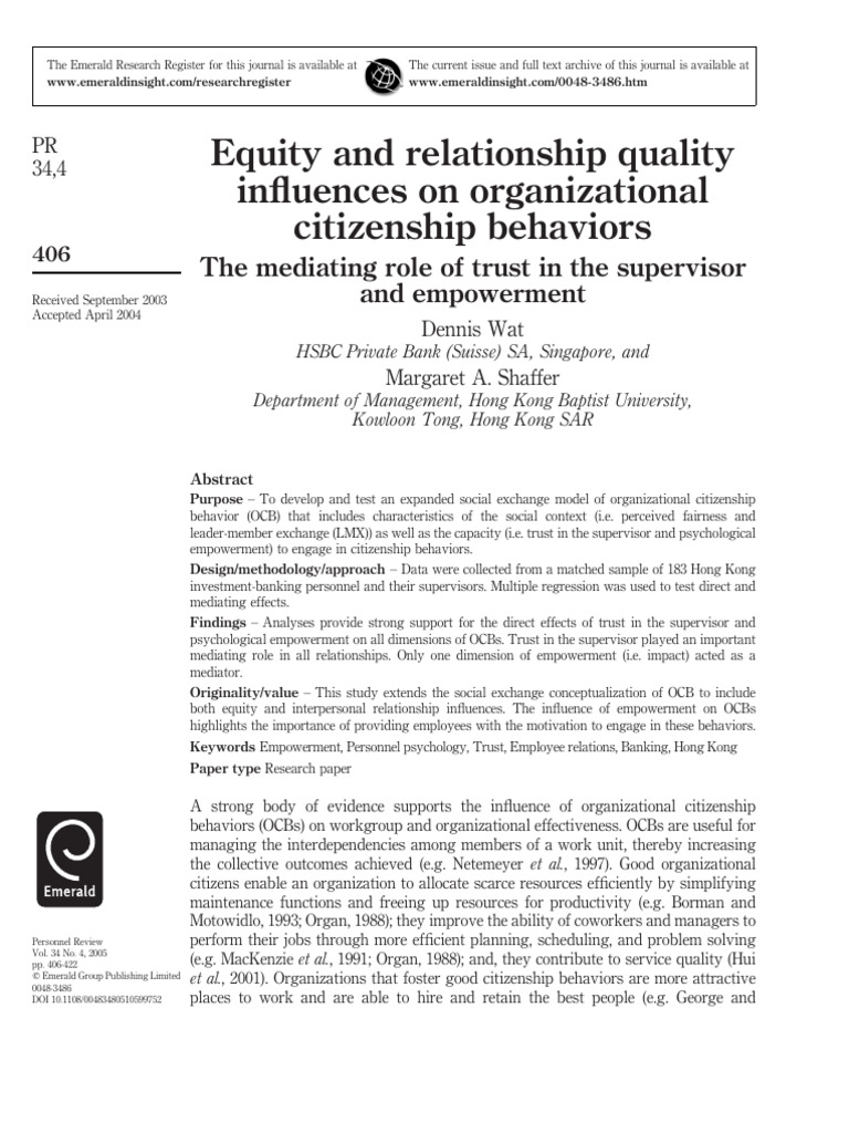 Equity and Relationship Quality Influences On Organizational ...