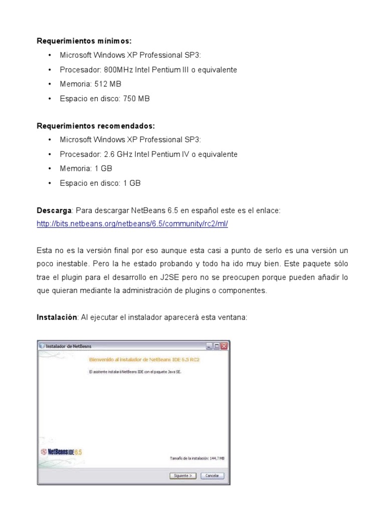 Instalar NetBeans IDE 6.5 Español en Windows XP | PDF