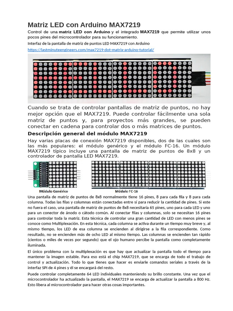 Matriz LED Con Arduino MAX7219 | PDF | Arduino | Diodo emisor de luz