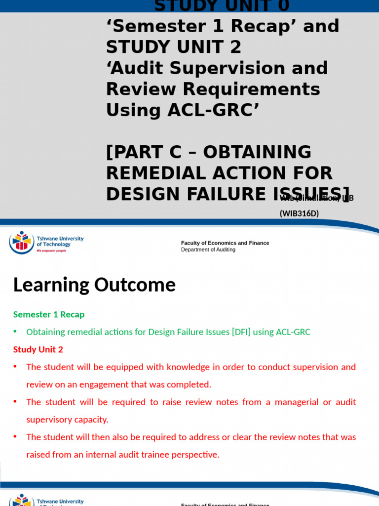 1.1. Study Unit 0 - Semester 1 Recap and Study Unit 2 - Part C (Rem Action) | PDF | Audit ...