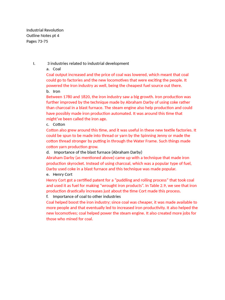 Industrial Revolution Outline Notes PT 4 73-75 | PDF | Technology ...