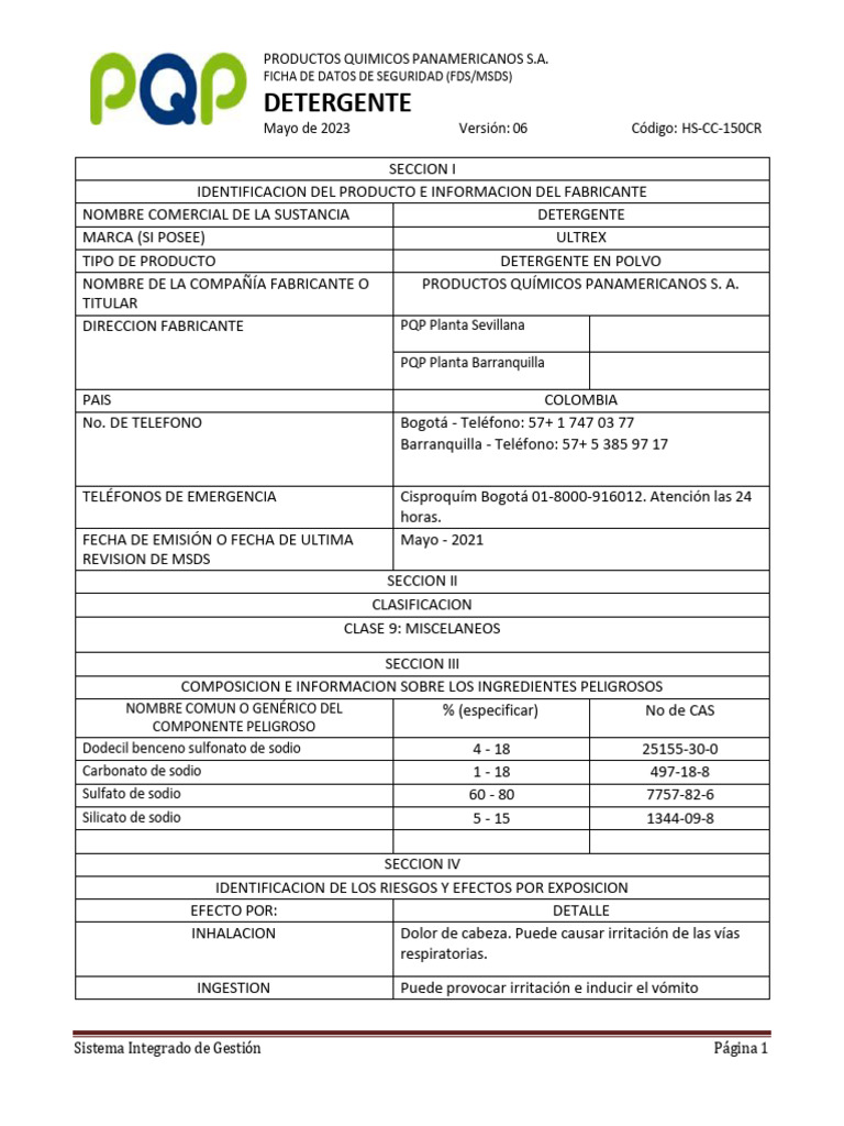 HS-CC - Detergente - Ultrex - Rtca | PDF | Detergente | Agua