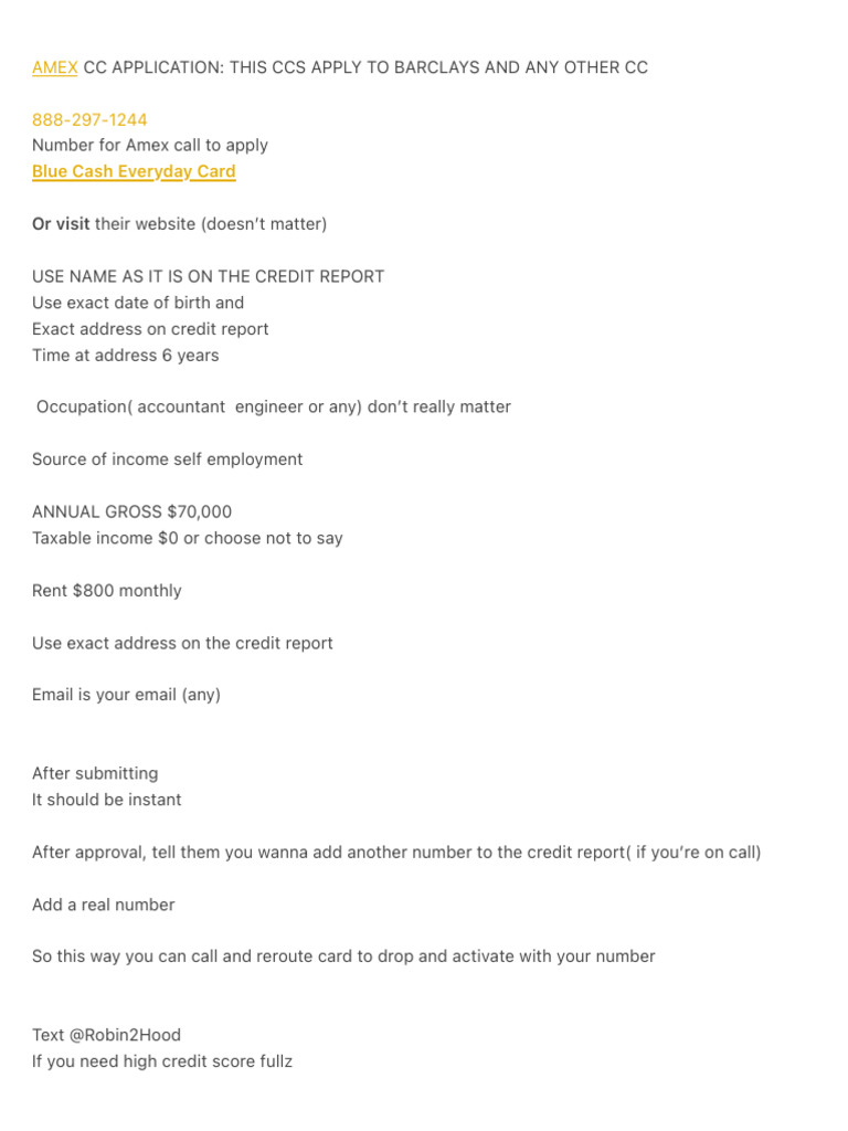 Amex CC Application This Ccs Apply To Barclays and Any Other CC | PDF ...