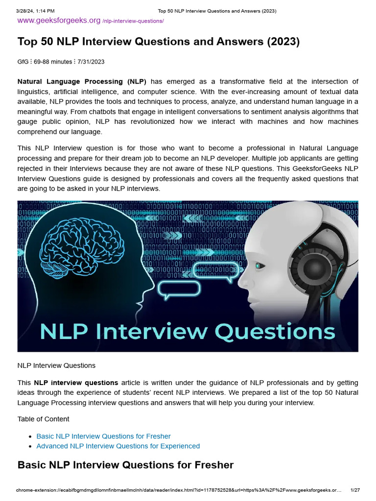 Top 50 NLP Interview Q&A Guide | PDF | Parsing | Semantics