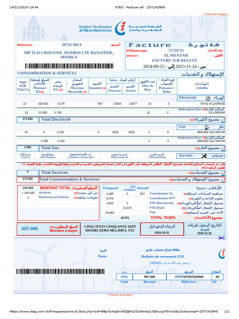 STEG - Facture Ref - 207242840 | PDF