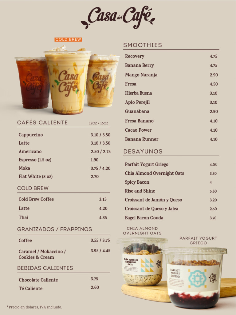 Menu Casa Del Cafe | PDF | Alimentos | Cocina occidental