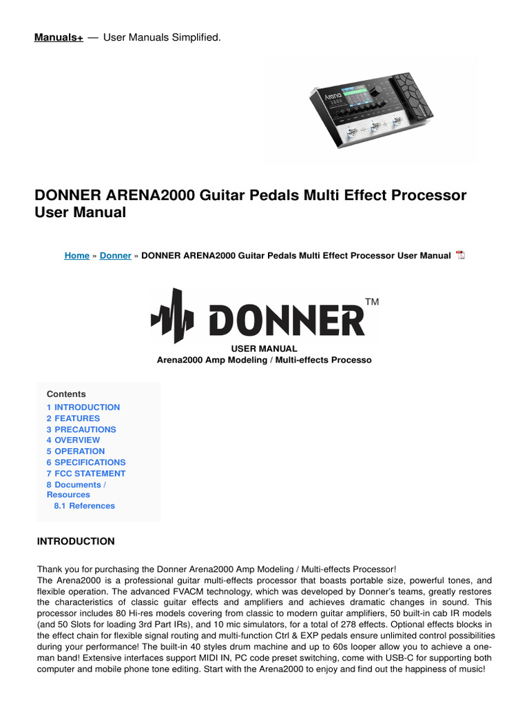 Arena2000 Guitar Pedals Multi Effect Processor Manual | PDF | Switch | Usb