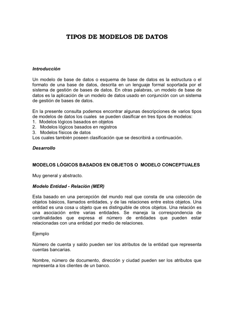 Tipos de Modelos de Datos | PDF | Objeto (informática) | Teoría del modelo