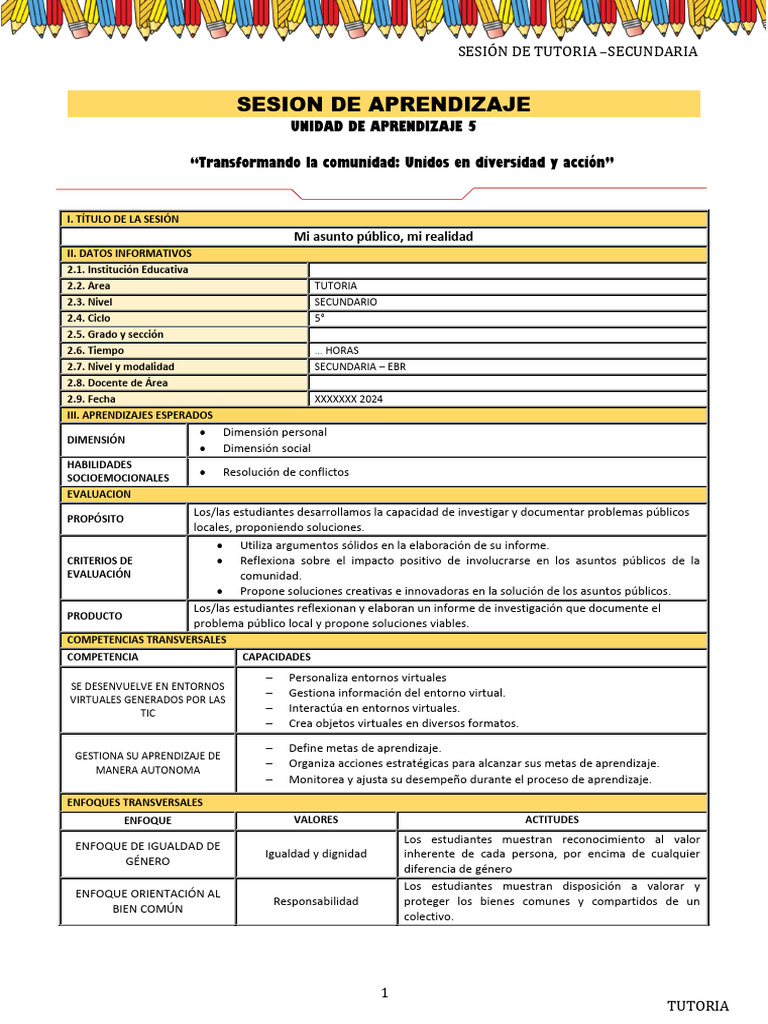 5° TUT - SES ACT.4 - UNI 5 2024dfdff | PDF | Evaluación | Maestros