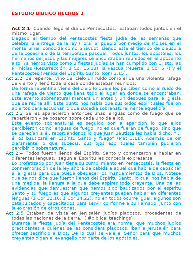 Estudio Bíblico de Hechos 2 | PDF | Jesús | Pentecostés