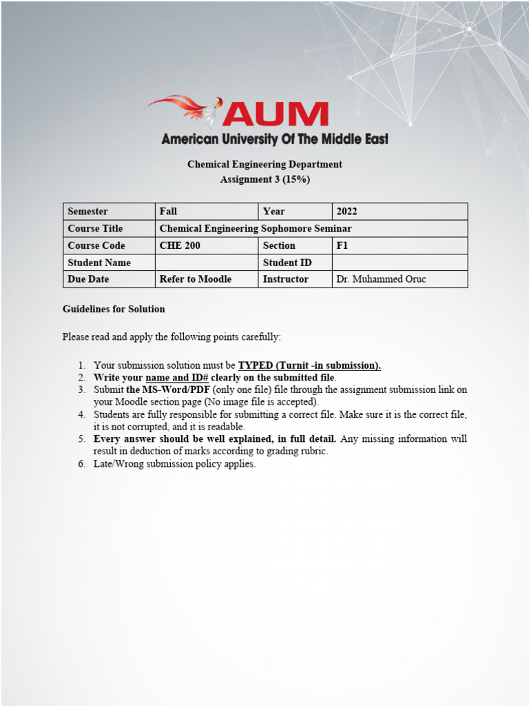 CHE200 - FA22 - Assignment 3 - F1 | PDF | Reaction Rate | Chemical Reactions