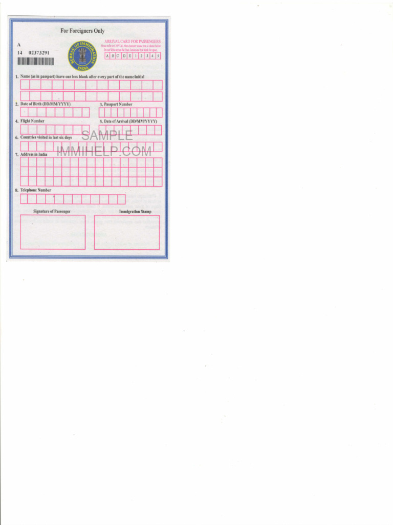 India Arrival Card for Foreigners | PDF