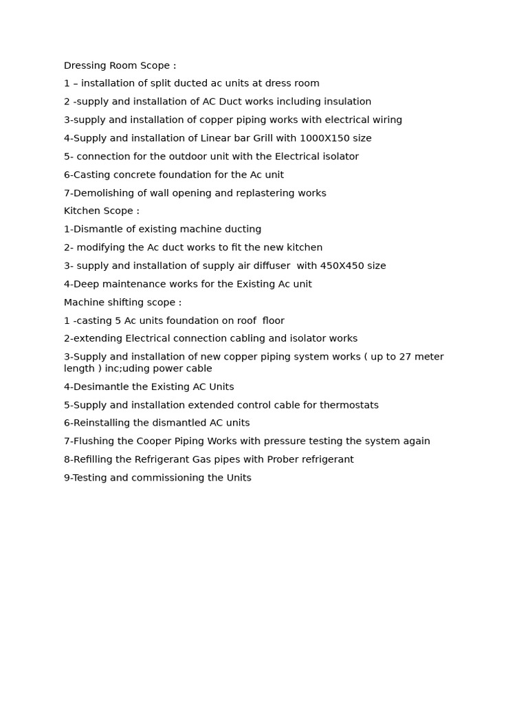 AC Installation and Ductwork Scope | PDF