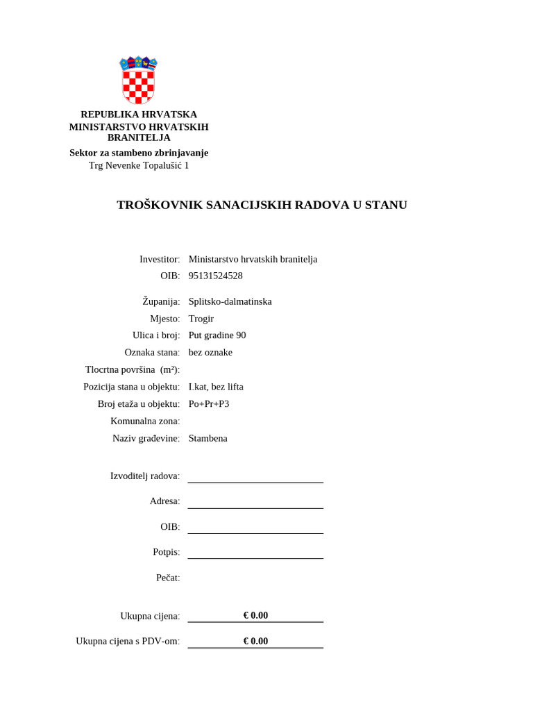 Troškovnik, Trogir, Put Gradine 90, I. Kat, Zaključani Za Javnu Nabavu | PDF