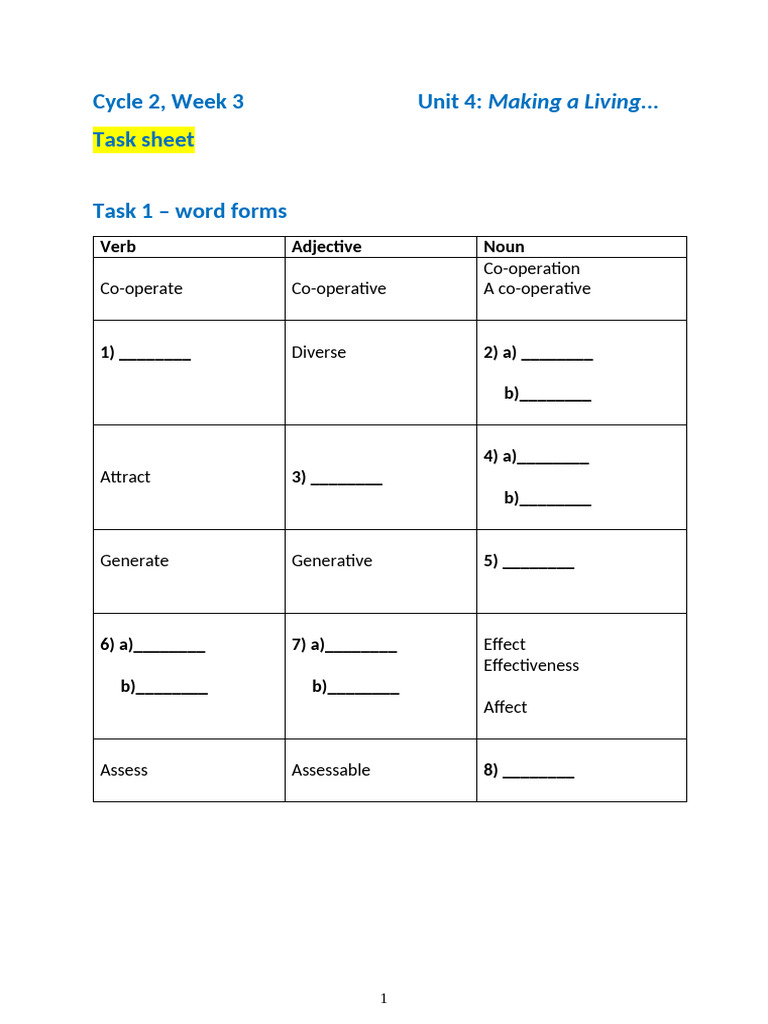 Week 3 - Task Sheet - Making A Living | PDF | Snake | Linguistics