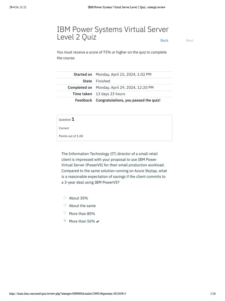 IBM Power Systems Virtual Server Level 2 Quiz - Attempt Review | PDF | Cloud Computing ...