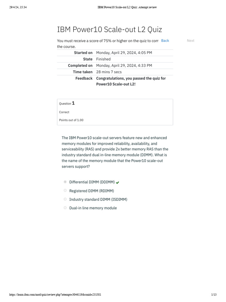 IBM Power10 Scale-Out L2 Quiz - Attempt Review | PDF | Scalability | Cloud Computing