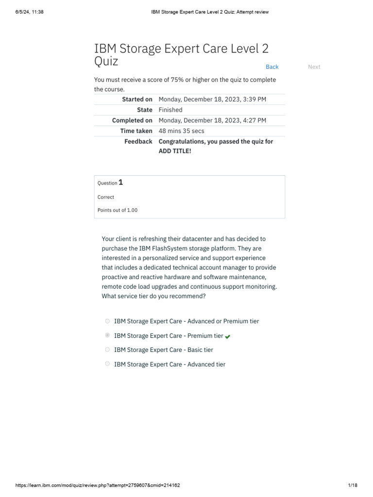 IBM Storage Expert Care Level 2 Quiz_ Attempt review | PDF | Ibm | Hard Disk Drive