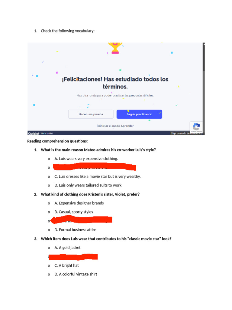 Vocabulary and Style Comprehension Quiz | PDF