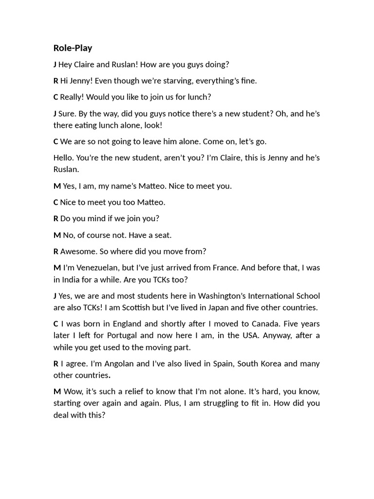 English Role Play TCKs | PDF | Language Arts & Discipline | Foreign ...