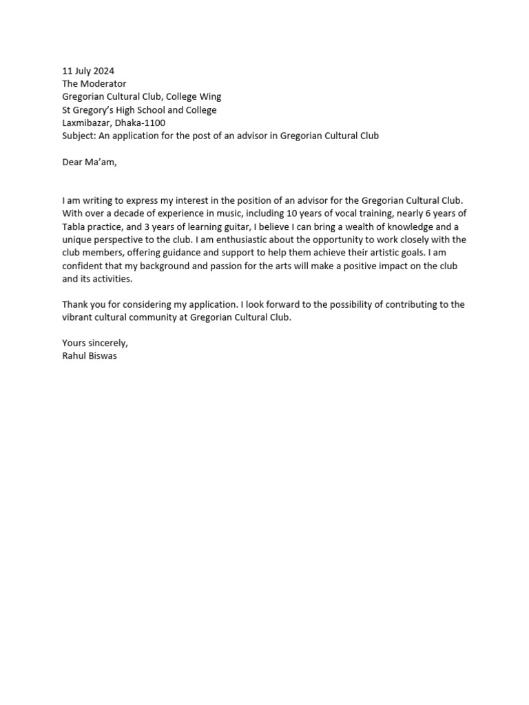 Application for Advisor Position at GCC | PDF