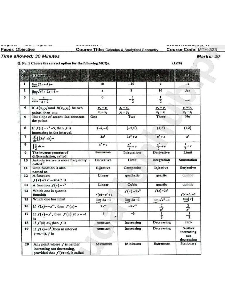 Calculus Past Papers | PDF