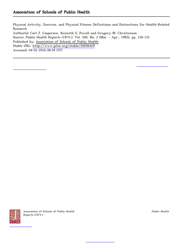 Physical Activity, Exercise, and Physical Fitness Definitions and Distinctions For Health ...