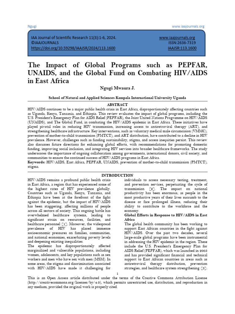 The Impact of Global Programs Such As PEPFAR, UNAIDS, and The Global ...
