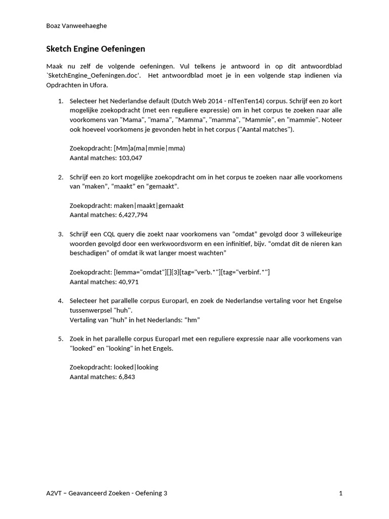 SketchEngine Oefeningen | PDF