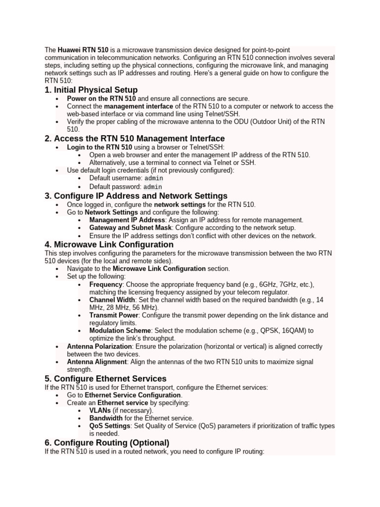 Huawei RTN 510 Configuration | PDF | Computer Network | Ip Address