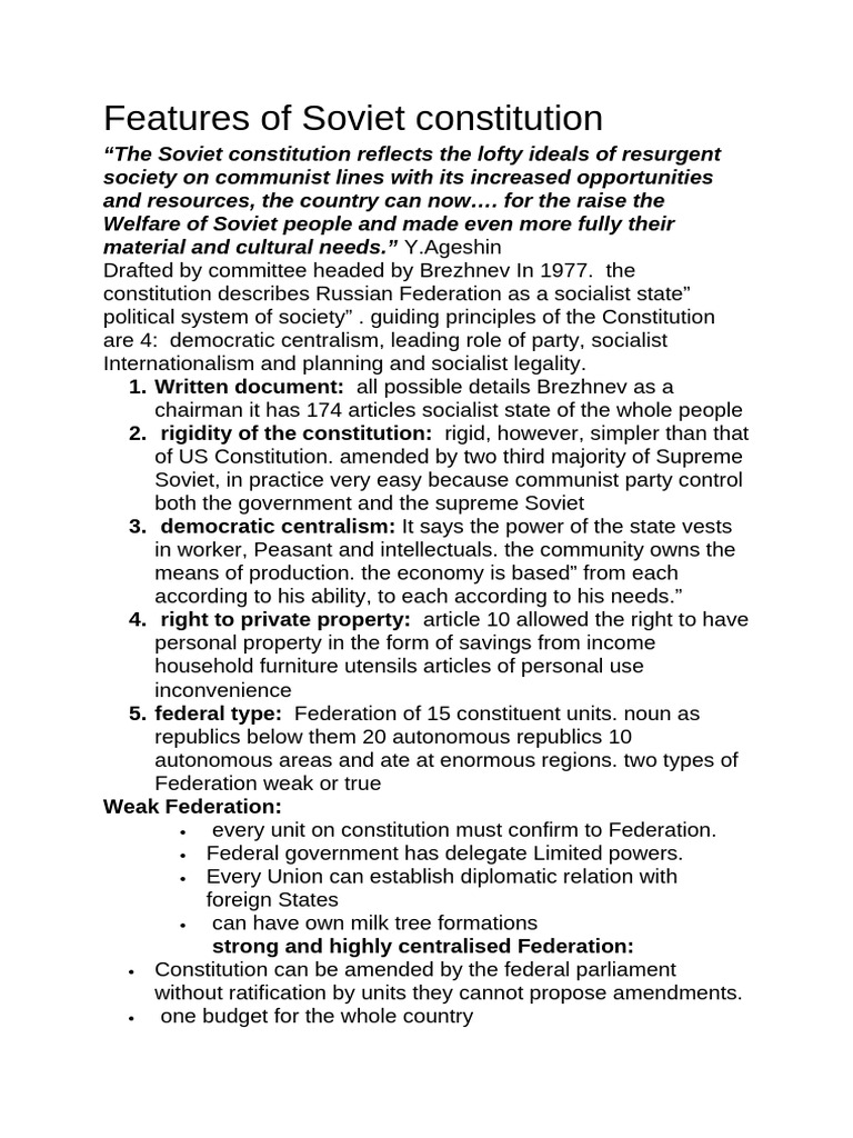 Features of Soviet Constitution | PDF | Soviet Union | World Politics