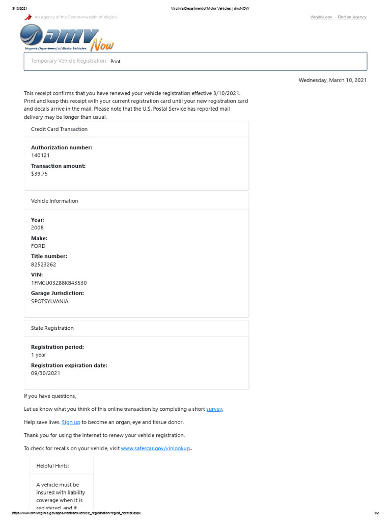 Virginia Department of Motor Vehicles - dmvNOW | PDF | Mail ...
