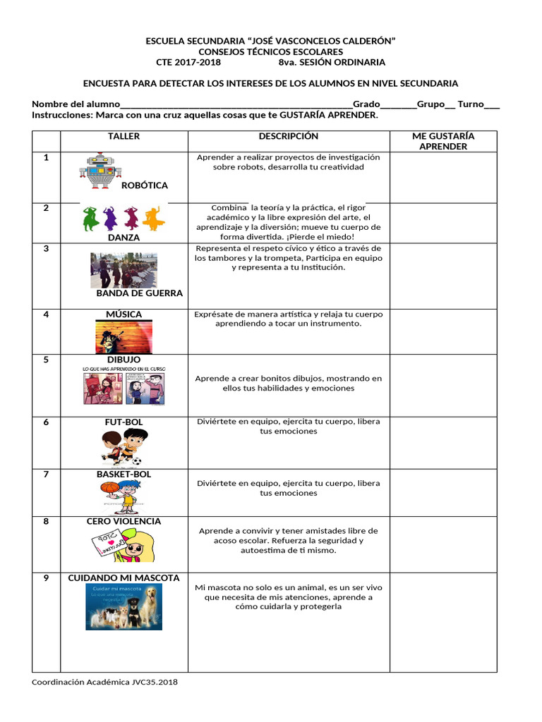 Encuesta de Intereses para Alumnos de Secundaria | PDF | Aprendizaje ...