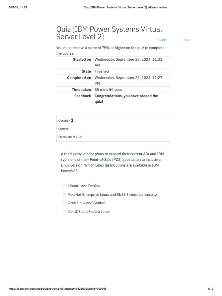 Quiz (IBM Power Systems Virtual Server Level 2) - Attempt Review | PDF | Cloud Computing ...