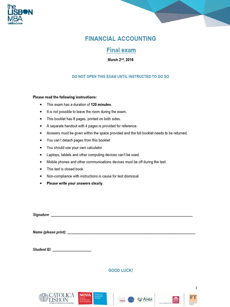 Financial Accounting Final Exam Instructions | PDF | Money | Financial ...