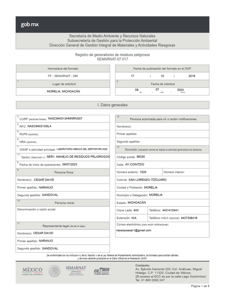 Registro de Residuos Peligrosos SEMARNAT | PDF | Residuos | Materiales