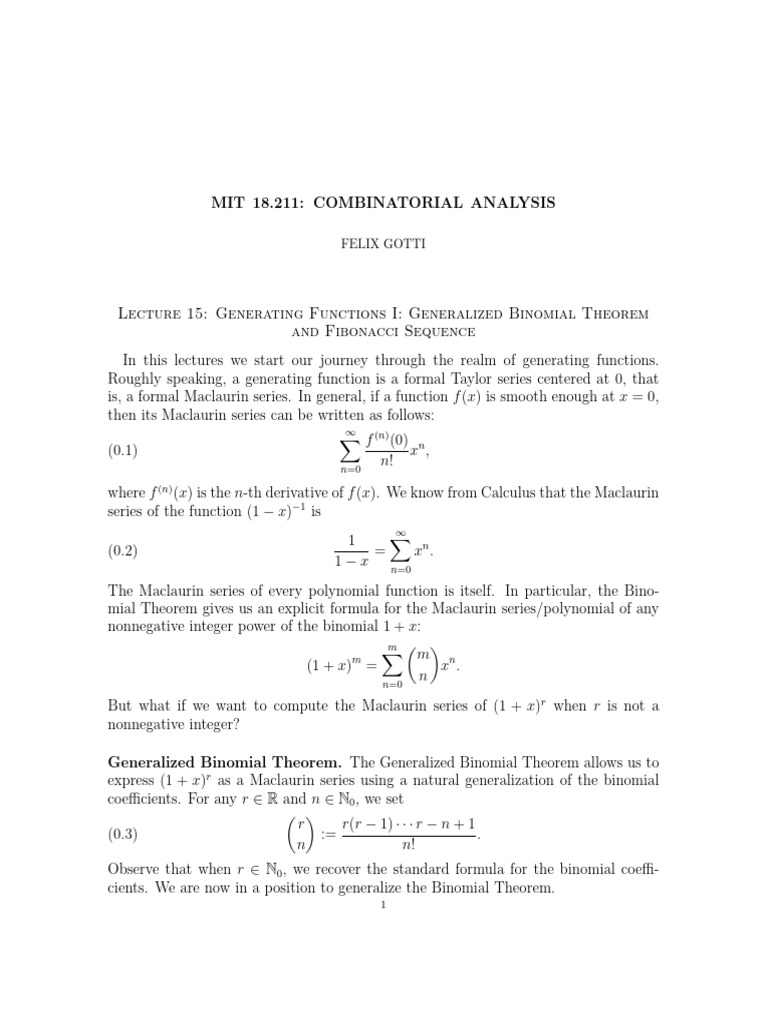 Generating Functions I | PDF | Function (Mathematics) | Sequence Generating Functions I | PDF | Function (Mathematics) | Sequence
