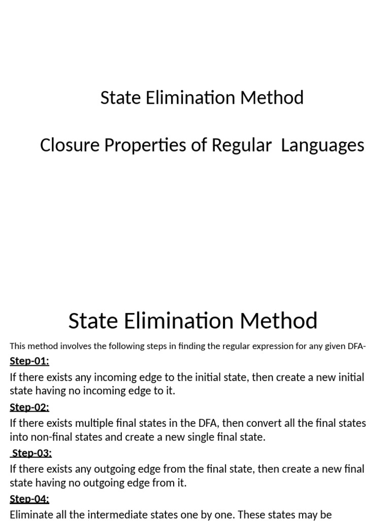 Class 14 RE To DFA State Elimination Method | PDF | Models Of ...