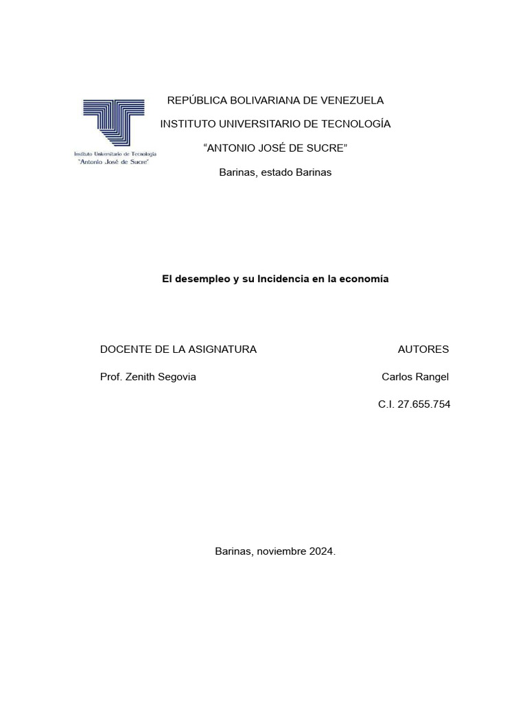 Desempleo - Carlos Rangel 27.655.754 | PDF | Desempleo | Macroeconómica