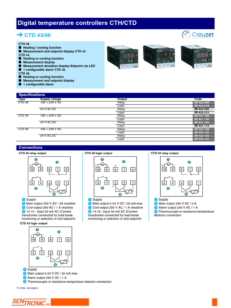 Crouzet Temperaturregler CTD43 CTD46 en | PDF | Relay | Thermocouple