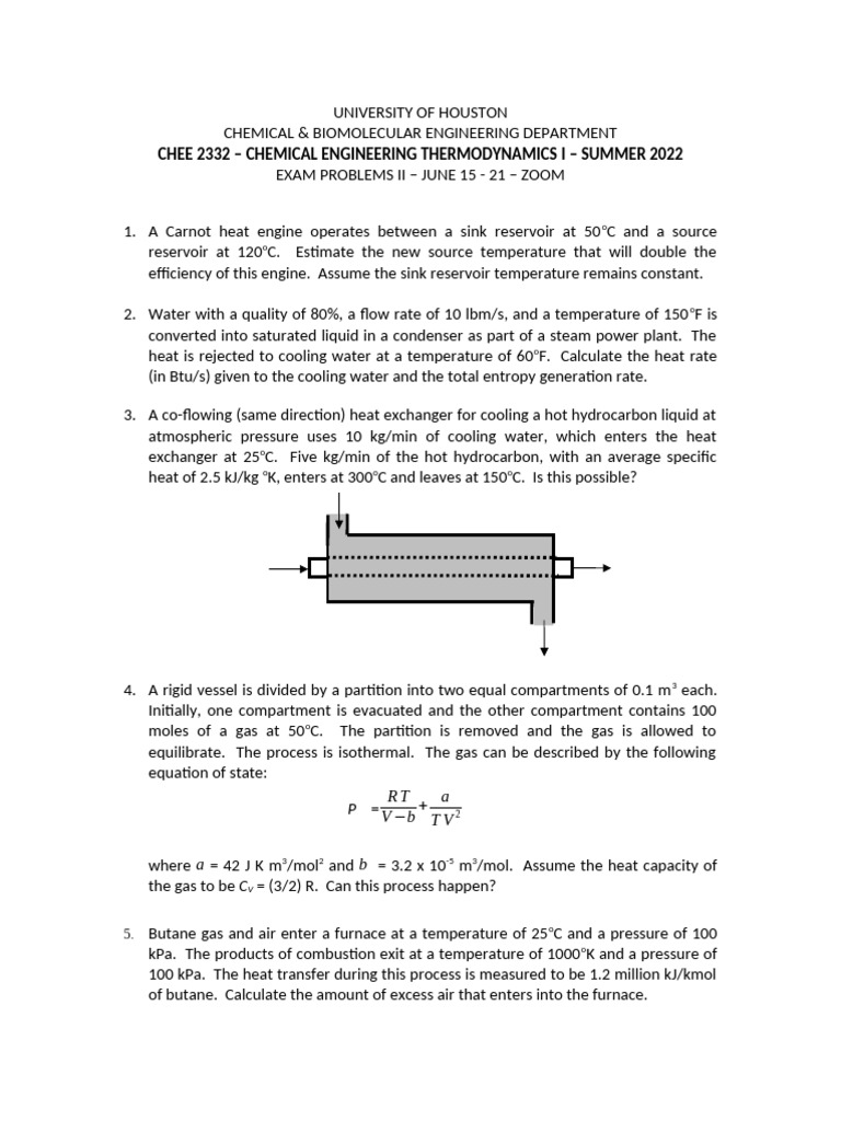 CHEE 2332 Thermo I Exam Problems I! - Summer 2022 | PDF | Science ...
