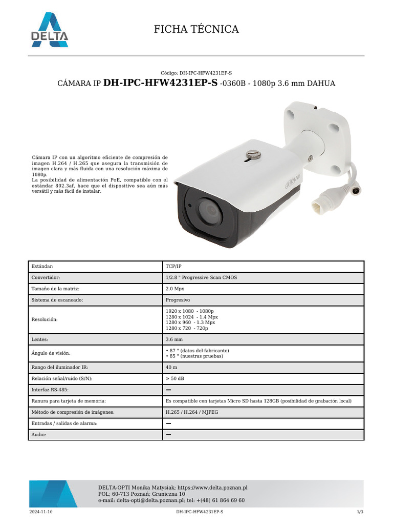 Delta-Opti Datasheet-DH-IPC-HFW4231EP-S | PDF | Ingeniería Informática | Ciencias de la Computación