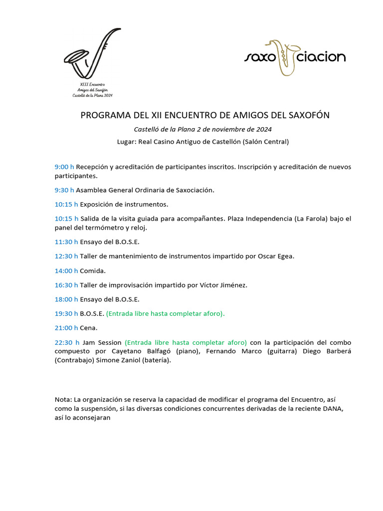Programa Del Xiii Encuentro de Amigos Del Saxofón | PDF | Ciencias sociales | Viajes y turismo