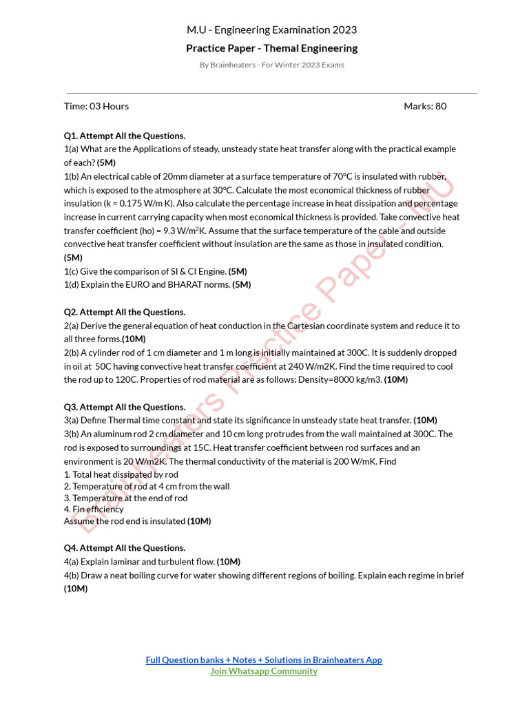 Dom Sem5 Mech Practice Paper | PDF | Heat Transfer | Scientific Phenomena