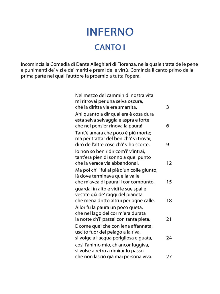 Inferno 01 Testo Del Canto | PDF