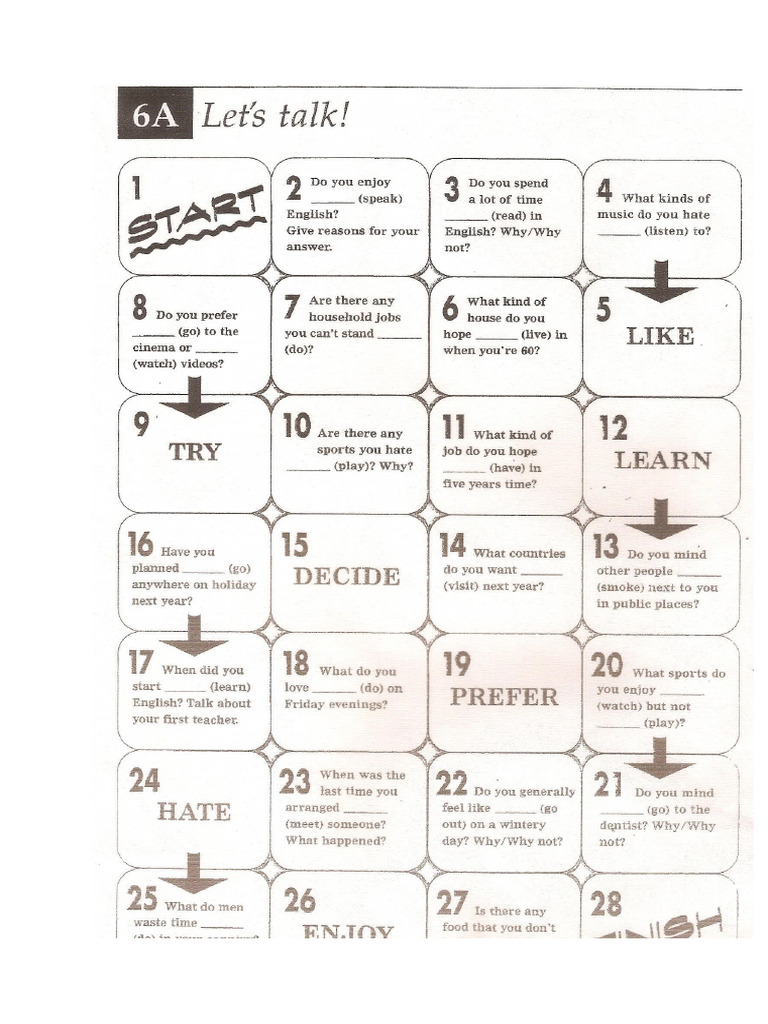 Verb Patterns Board Game | PDF